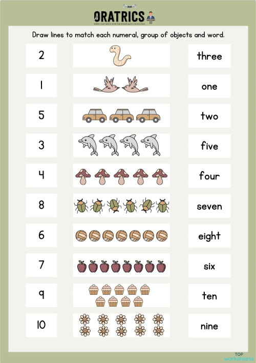 Match the numbers one to 10. Interactive worksheet | TopWorksheets