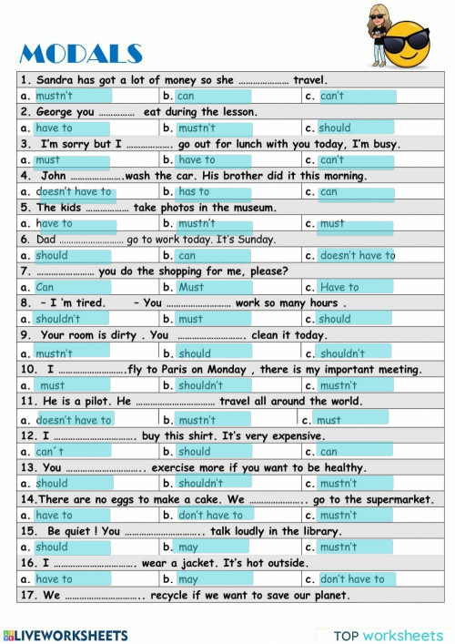 Modals. Interactive worksheet | TopWorksheets
