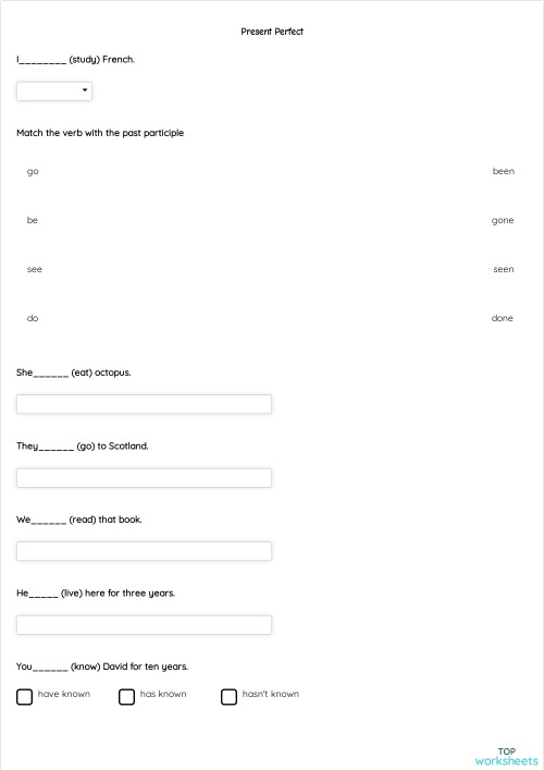 Present Perfect. Interactive worksheet | TopWorksheets