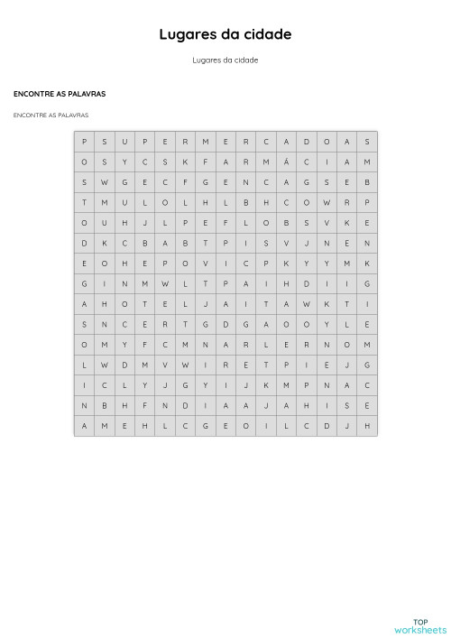 Lugares da cidade. Ficha interativa | TopWorksheets
