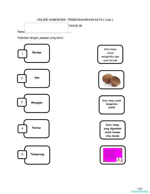 Tahun 1-Julai Perbendaharaan Kata. Interactive worksheet | TopWorksheets