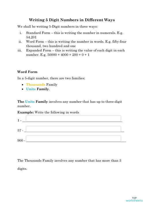 Writing 5 Digit Numbers In Different Ways Interactive Worksheet writing-5-digit-numbers-in-different-ways-interactive-worksheet