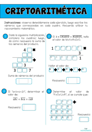Criptoaritmética. Ficha interactiva | TopWorksheets