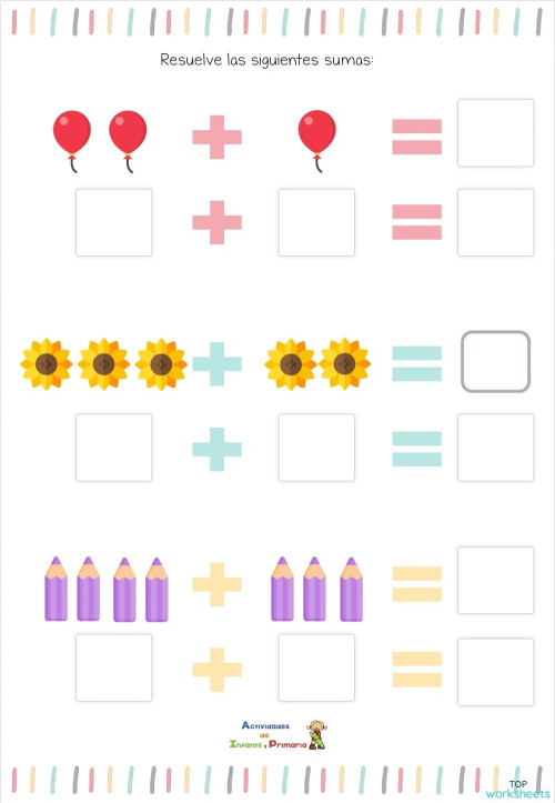 Sumas con dibujos I. Ficha interactiva | TopWorksheets