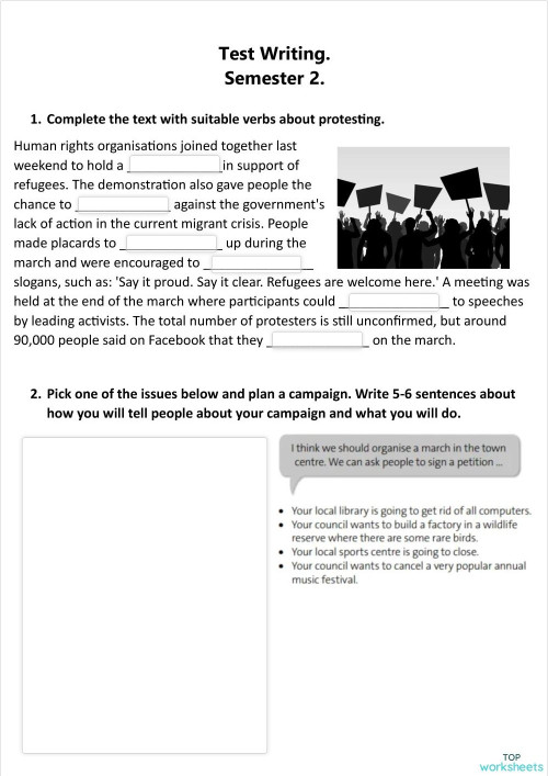 Test Writing 11 (S2). Interactive worksheet | TopWorksheets