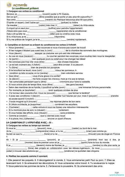 Verbes : fiches interactives et exercices en ligne | TopWorksheets