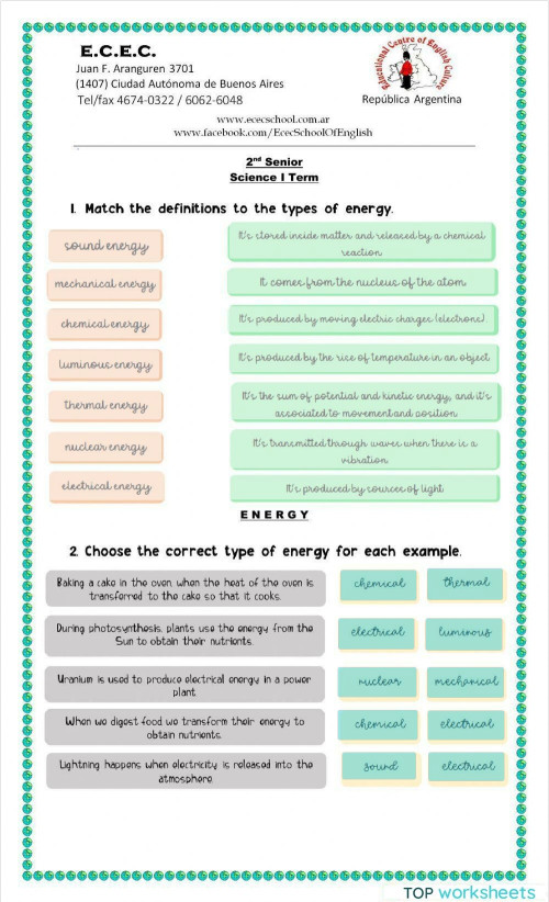 Special Subejct: Science (Energy) Test. Interactive worksheet ...