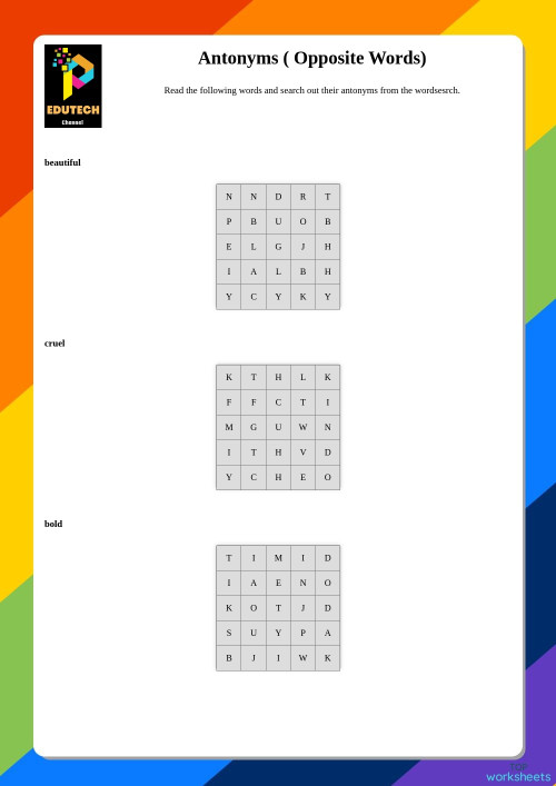 Antonyms ( Opposite Words). Interactive worksheet | TopWorksheets