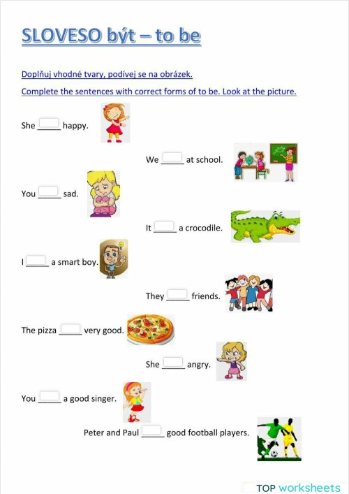 To be - sloveso být + krátké odpovědi, zájmena. Interactive worksheet ...