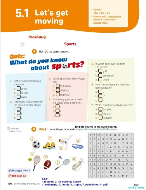 5.1 Let's get moving (pp. 136, 139, WB p 62. SC p 46). Interactive ...