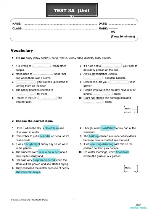 On Screen2 Unit 3 Test. Interactive worksheet | TopWorksheets