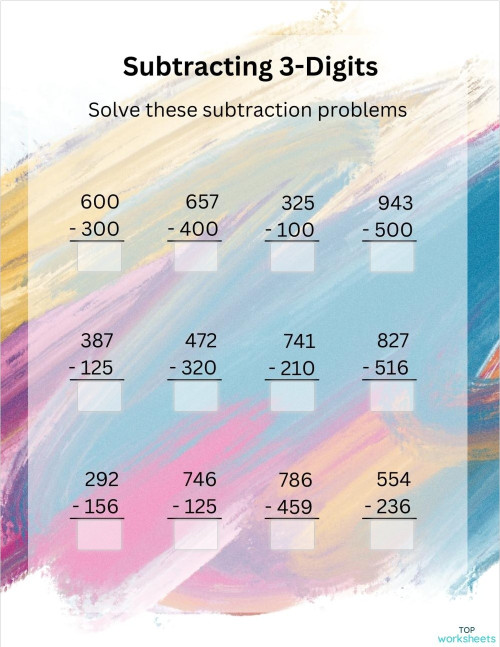 Subtracting 3-Digits. Interactive worksheet | TopWorksheets
