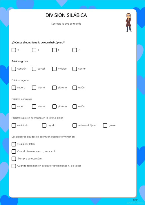 DIVISIÓN SILÁBICA. Ficha interactiva | TopWorksheets