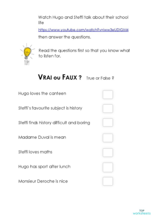 Hugo et Steffi - Listening exercise. Fiche interactive | TopWorksheets