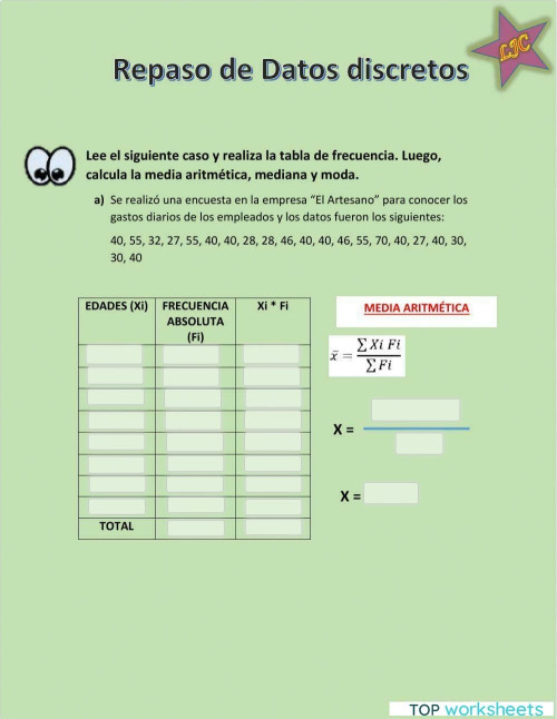 Repaso estadística. Ficha interactiva | TopWorksheets