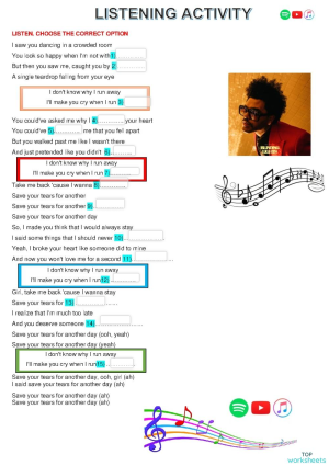 SONG-SAVE YOUR TEARS. Interactive worksheet | TopWorksheets