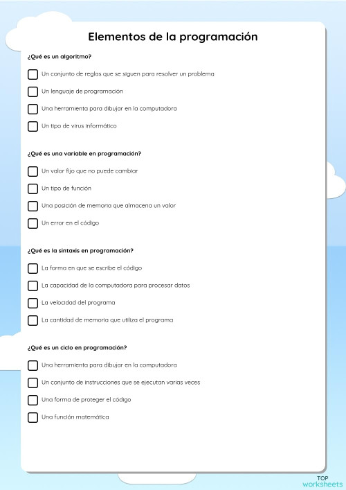 Elementos de la programación. Ficha interactiva | TopWorksheets