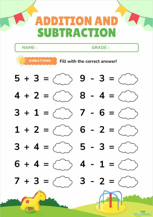 Addition and Subtraction Worksheets in Colorful and Playful Style ...