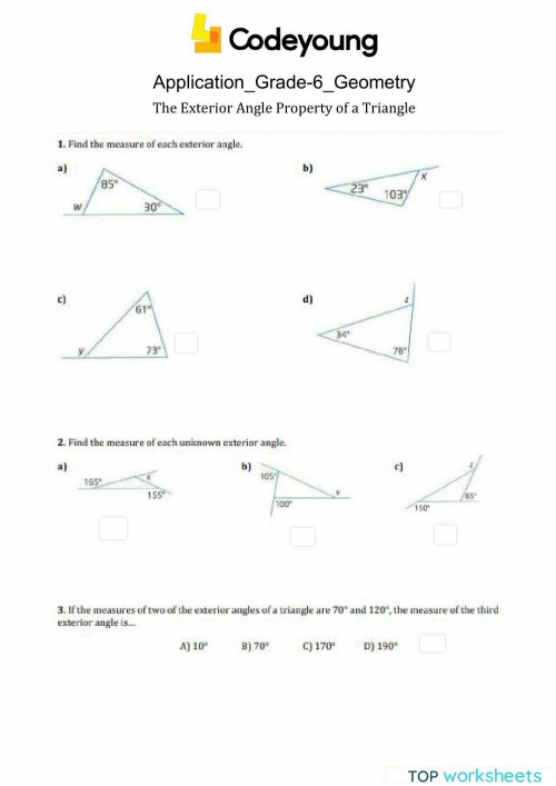 The Exterior Angle Property of a Triangle Application. Interactive ...