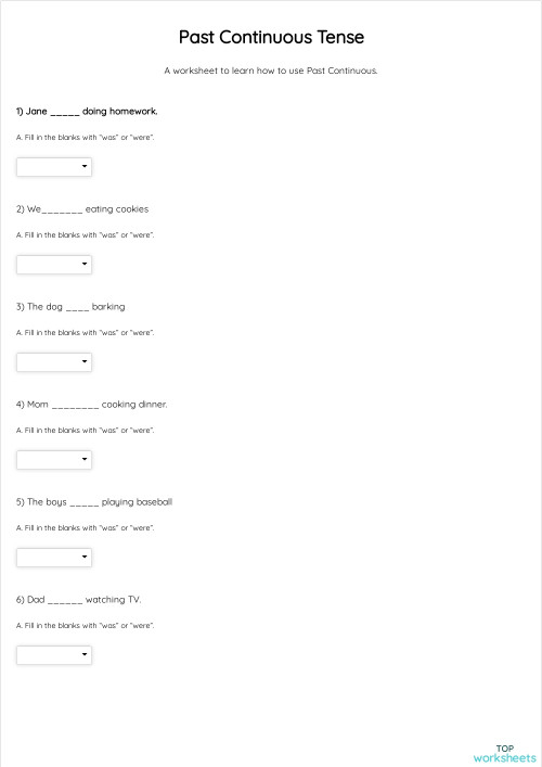 Past Continuous Tense. Interactive worksheet | TopWorksheets