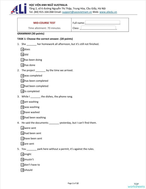 Mid-term Test Expert 2. Interactive worksheet | TopWorksheets