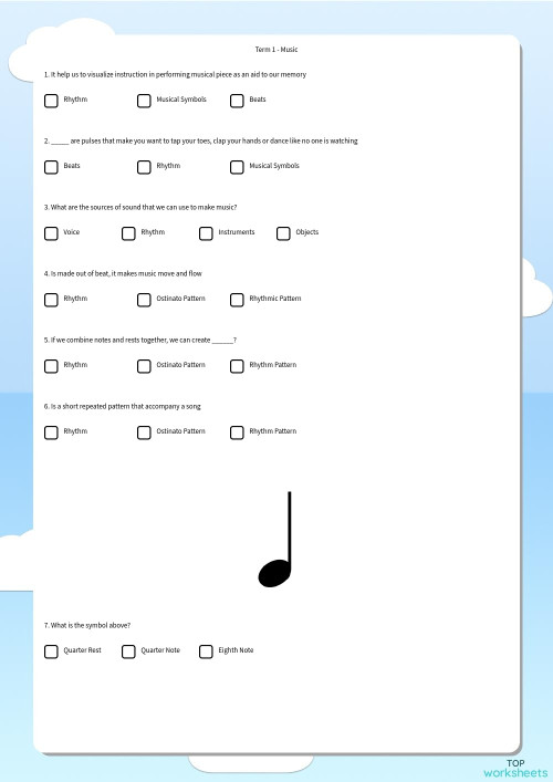 Term 1 - Music. Interactive worksheet | TopWorksheets