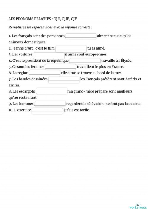 Pronoms : fiches interactives et exercices en ligne | TopWorksheets