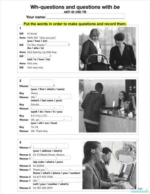 RECORDING wh questions and be questions. Interactive worksheet ...