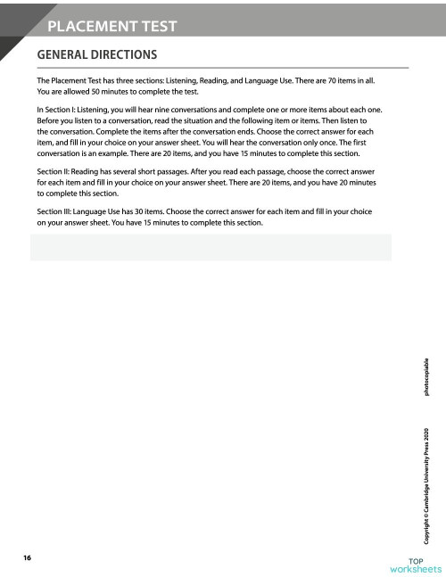 Placement Test. Interactive worksheet | TopWorksheets