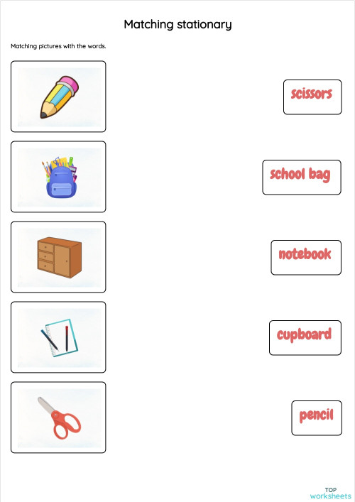 Matching stationary. Interactive worksheet | TopWorksheets