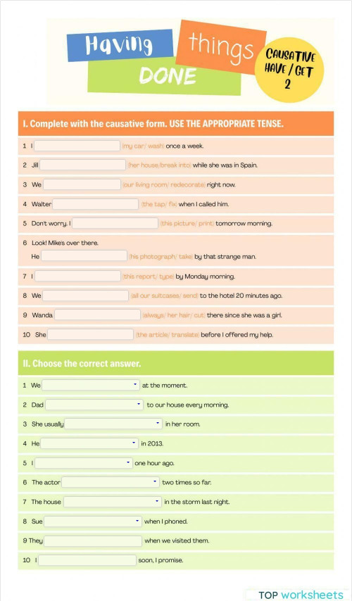 B2 causative. Interactive worksheet | TopWorksheets