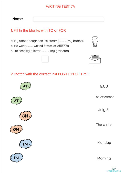 WRITING TEST 7A. Interactive worksheet | TopWorksheets