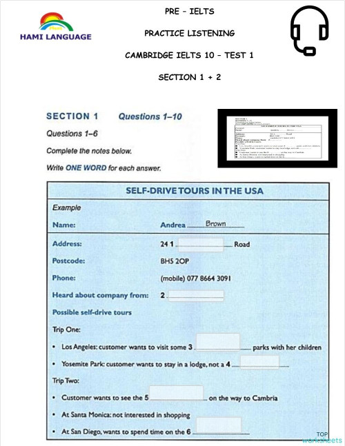 CAM 10 - TEST 1- SEC 1 - 2. Interactive worksheet | TopWorksheets