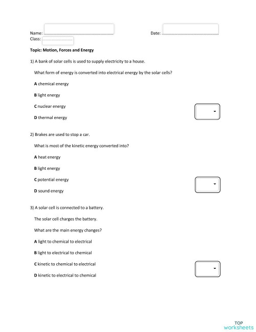Physics - Motion, Forces and Energy 1. Interactive worksheet ...