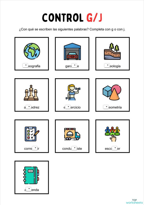 Control_G/J_adaptado. Ficha interactiva | TopWorksheets