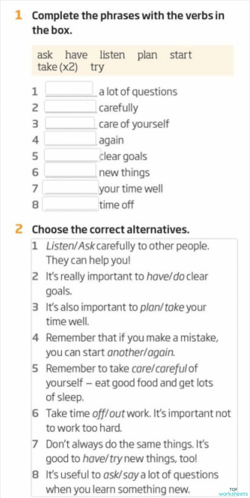 phrases topic success. Interactive worksheet | TopWorksheets