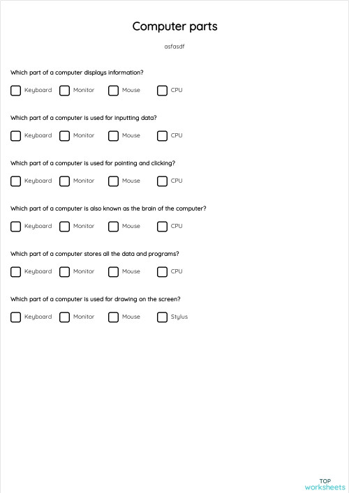 Computer parts. Interactive worksheet | TopWorksheets