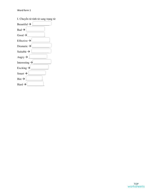 Bài 1_Word form. Interactive worksheet | TopWorksheets