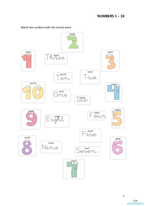Numbers 1-10 match. Interactive worksheet | TopWorksheets