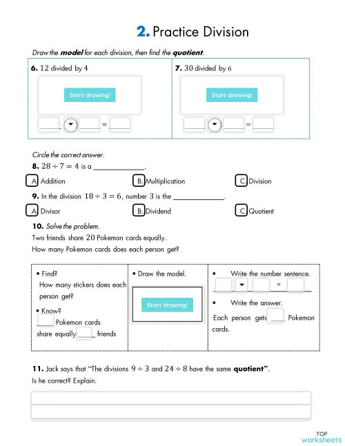 Division practice HW. Interactive worksheet | TopWorksheets