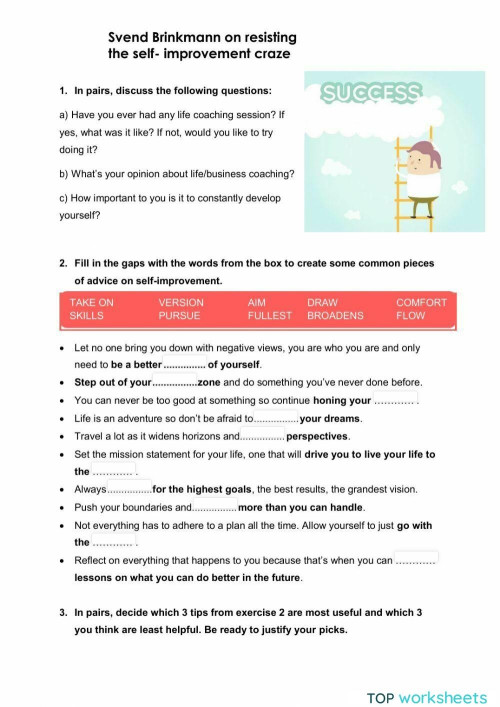 Resisting the Self-Improvement Craze. Interactive worksheet | TopWorksheets