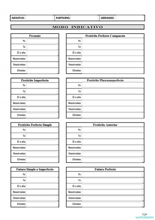 PARTIR INDICATIVO. Ficha interactiva | TopWorksheets
