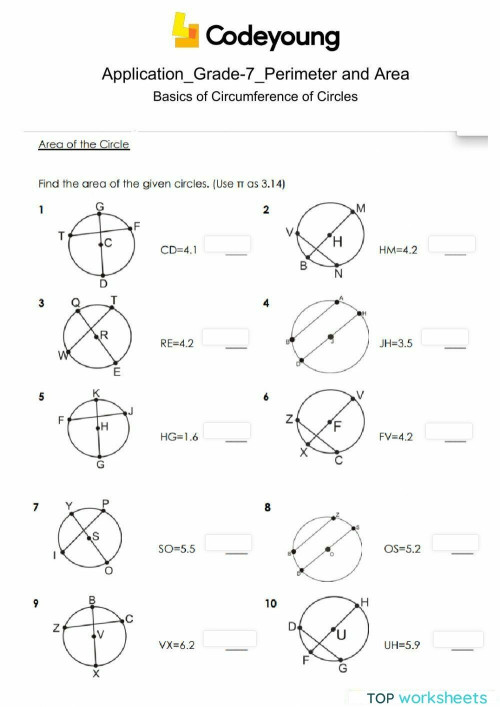 Introduction to Area of Circles Application. Interactive worksheet ...