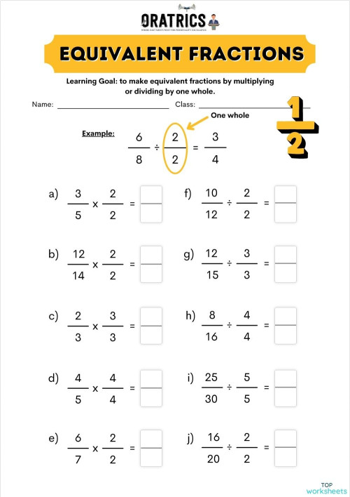 (Equivalent Fractions). Interactive worksheet | TopWorksheets