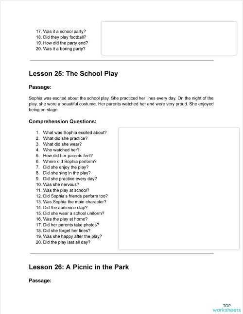 Reading Comprehension A2. Interactive worksheet | TopWorksheets