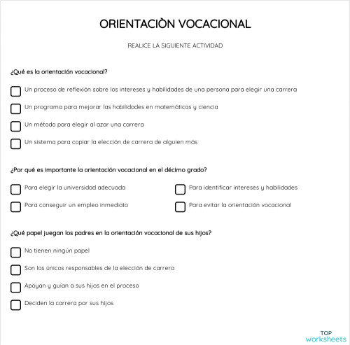 ORIENTACIÒN VOCACIONAL. Ficha interactiva | TopWorksheets