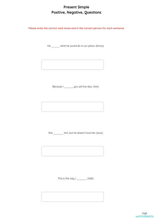 Present simple +.-.q. Interactive worksheet | TopWorksheets