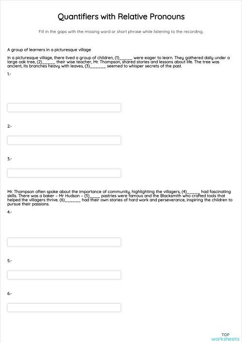Quantifiers with Relative Pronouns. Interactive worksheet | TopWorksheets
