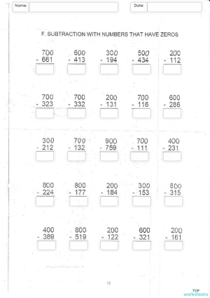 Subtraction with Numbers that have Zeros Y2. Interactive worksheet ...