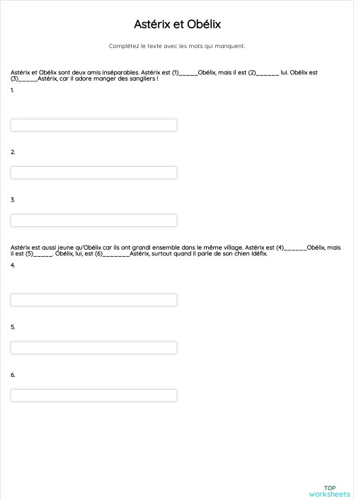 Adjectifs : fiches interactives et exercices en ligne | TopWorksheets
